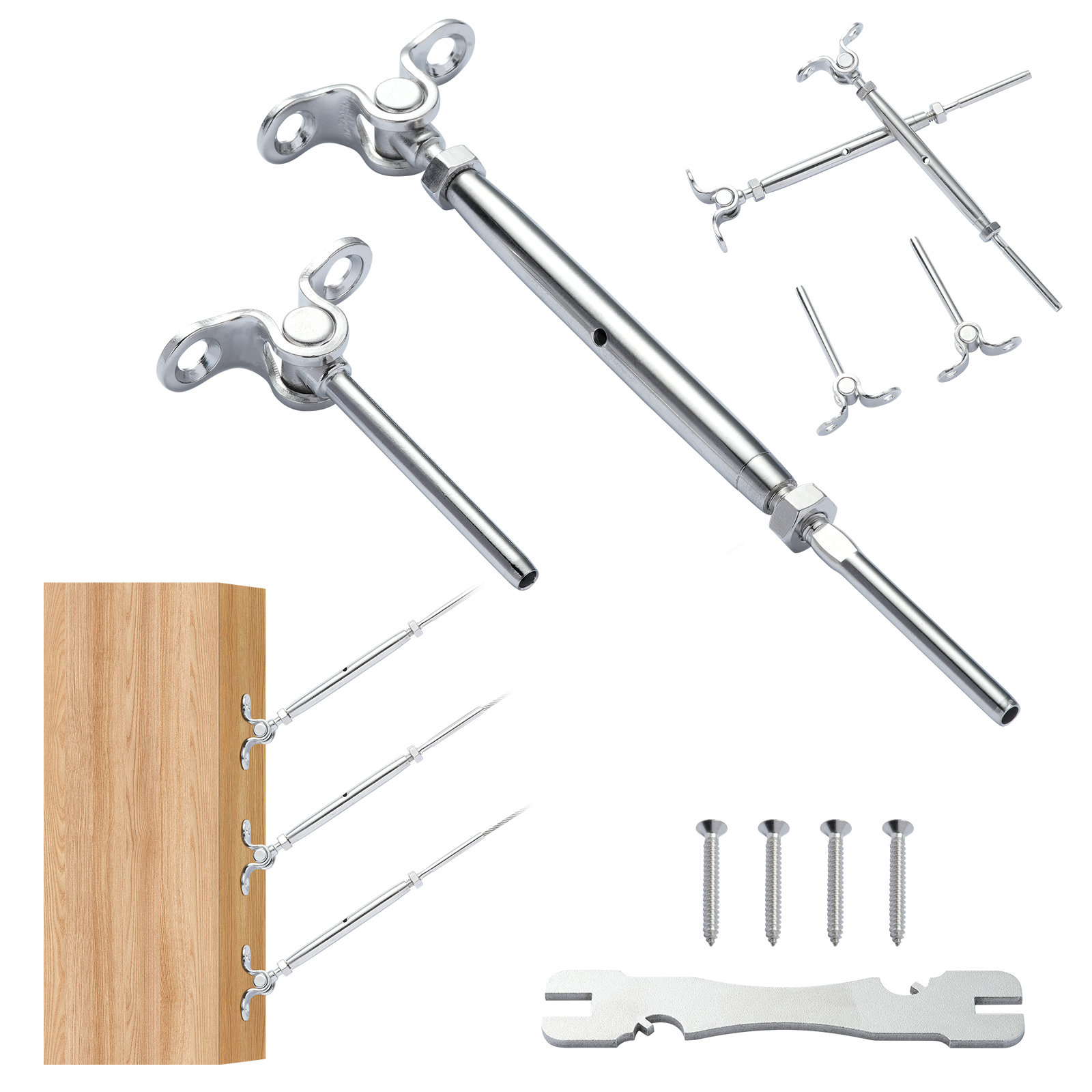 VEVOR T316 Stainless Steel Adjustable Angle 1/8" Cable Railing Kit/Hardware for Wood Post ...